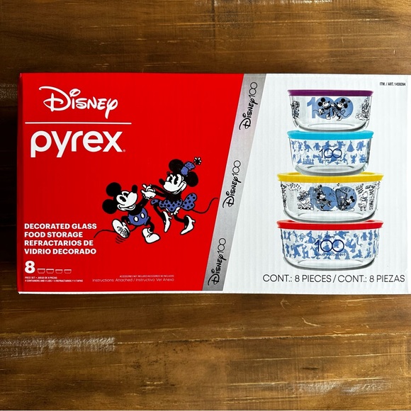 Pyrex | Kitchen | Disney 0 Year Anniversary 8 Pieces Pyrex Glass Food ...
